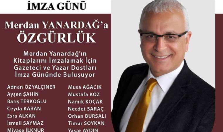 Merdan Yanardağ'ın kitaplarını imzalamak için gazeteci ve yazar ...
